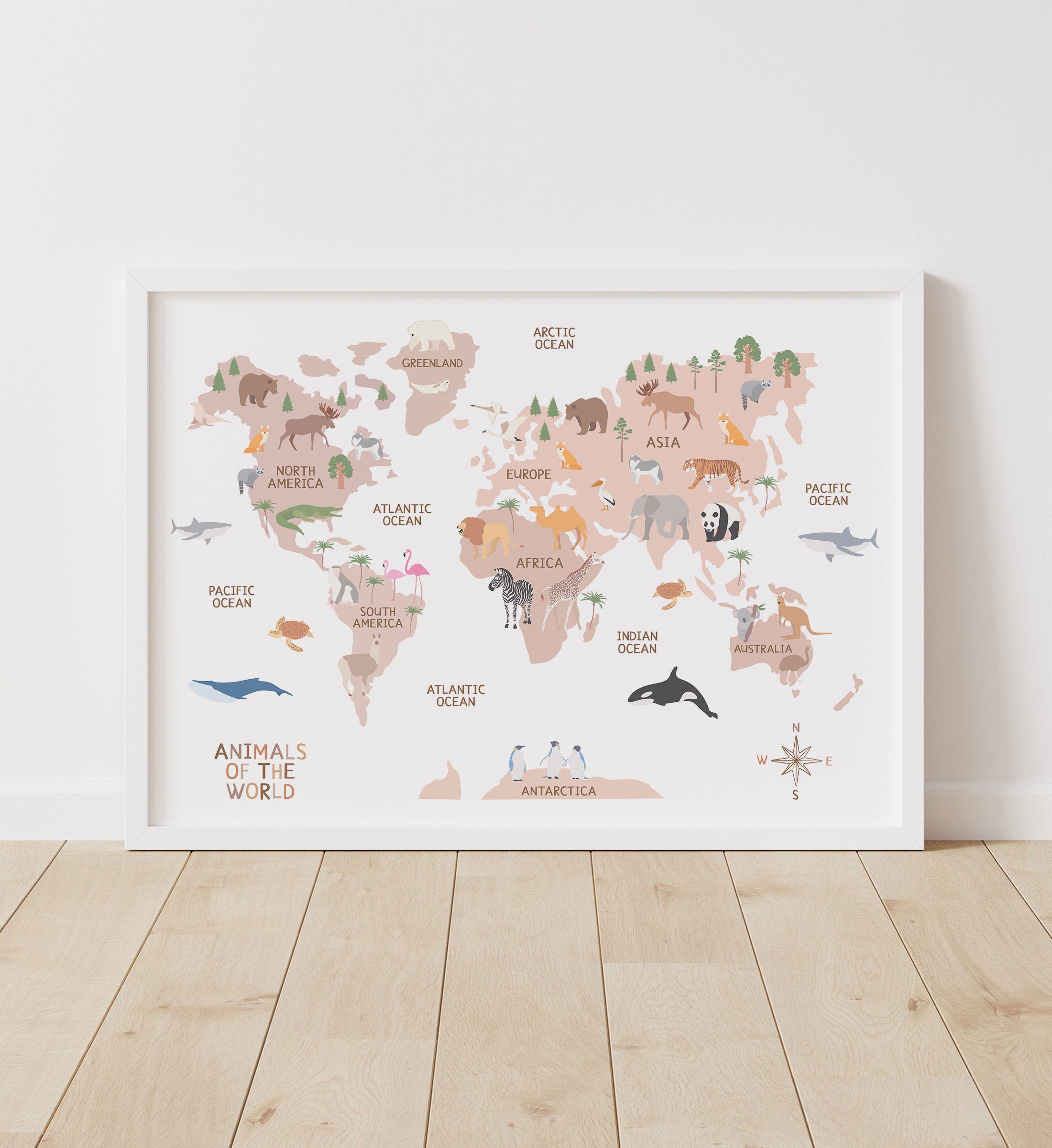 Animals World Map, Kids Animal World Map Print, World Map Nursery ...