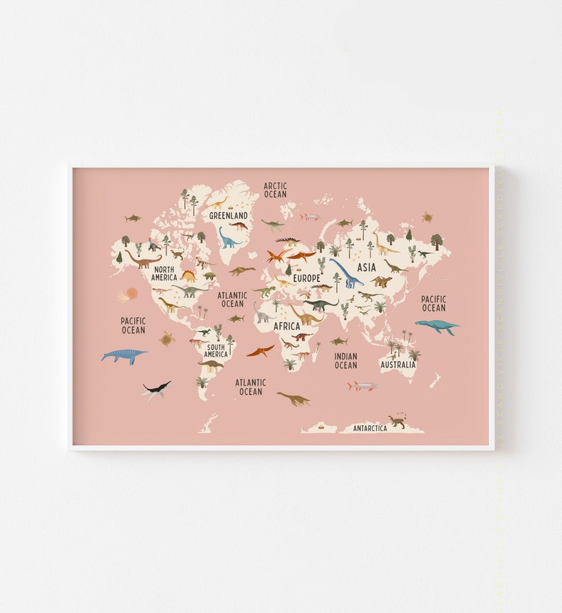 Dinosaur World Map Print, Dinosaur Wall Art, Dinosaurs of the World ...