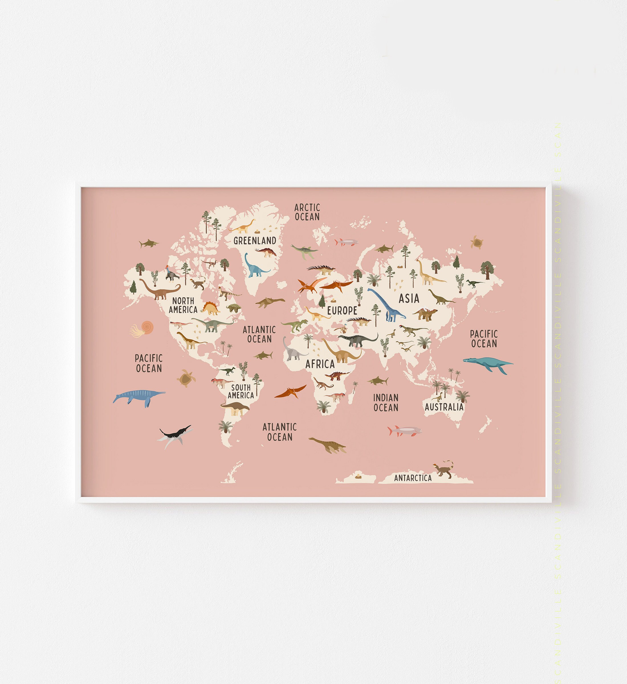 Dinosaur World Map Print, Dinosaur Wall Art, Dinosaurs of the World ...