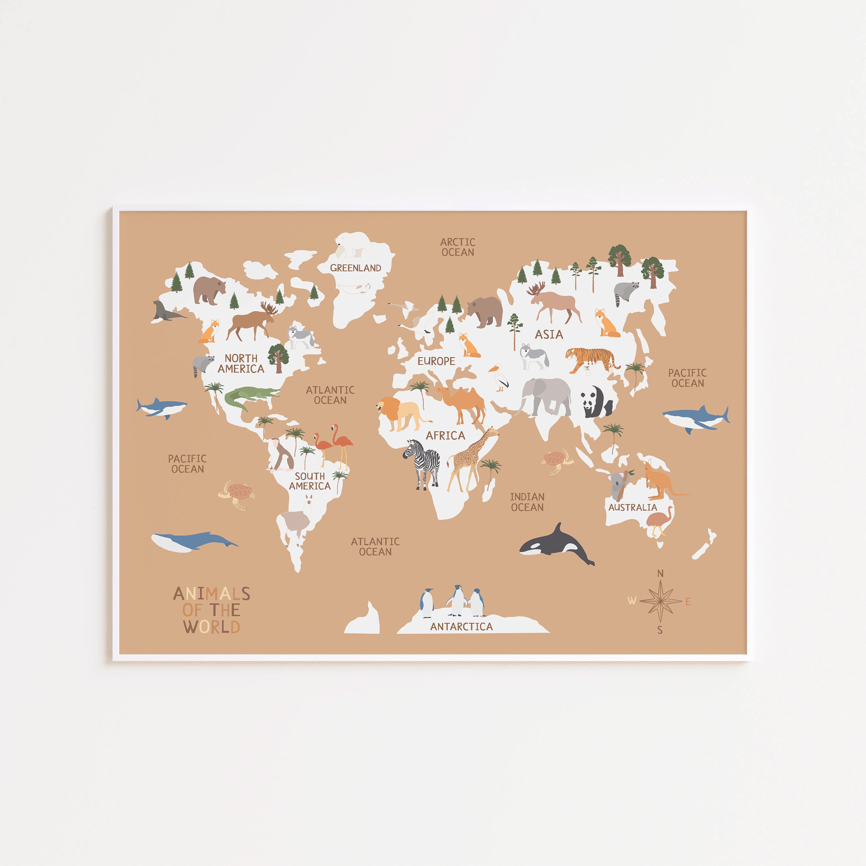 Animals World Map, Kids Animal World Map Print, World Map Nursery ...