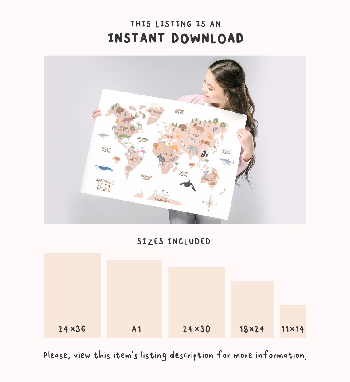 Animals World Map, Kids Animal World Map Print, World Map Nursery ...