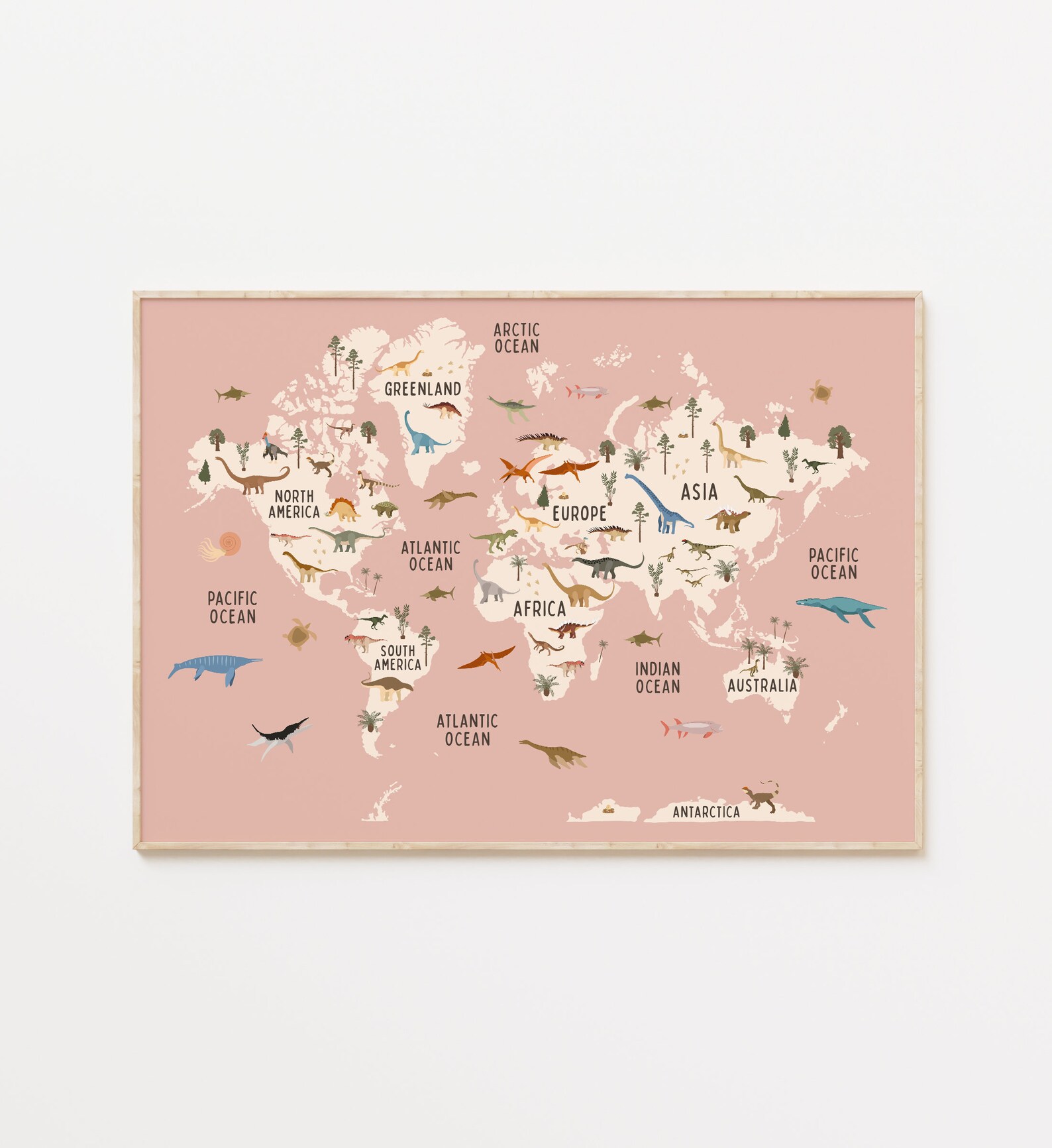 Dinosaur World Map Print, Dinosaur Wall Art, Dinosaurs of the World ...