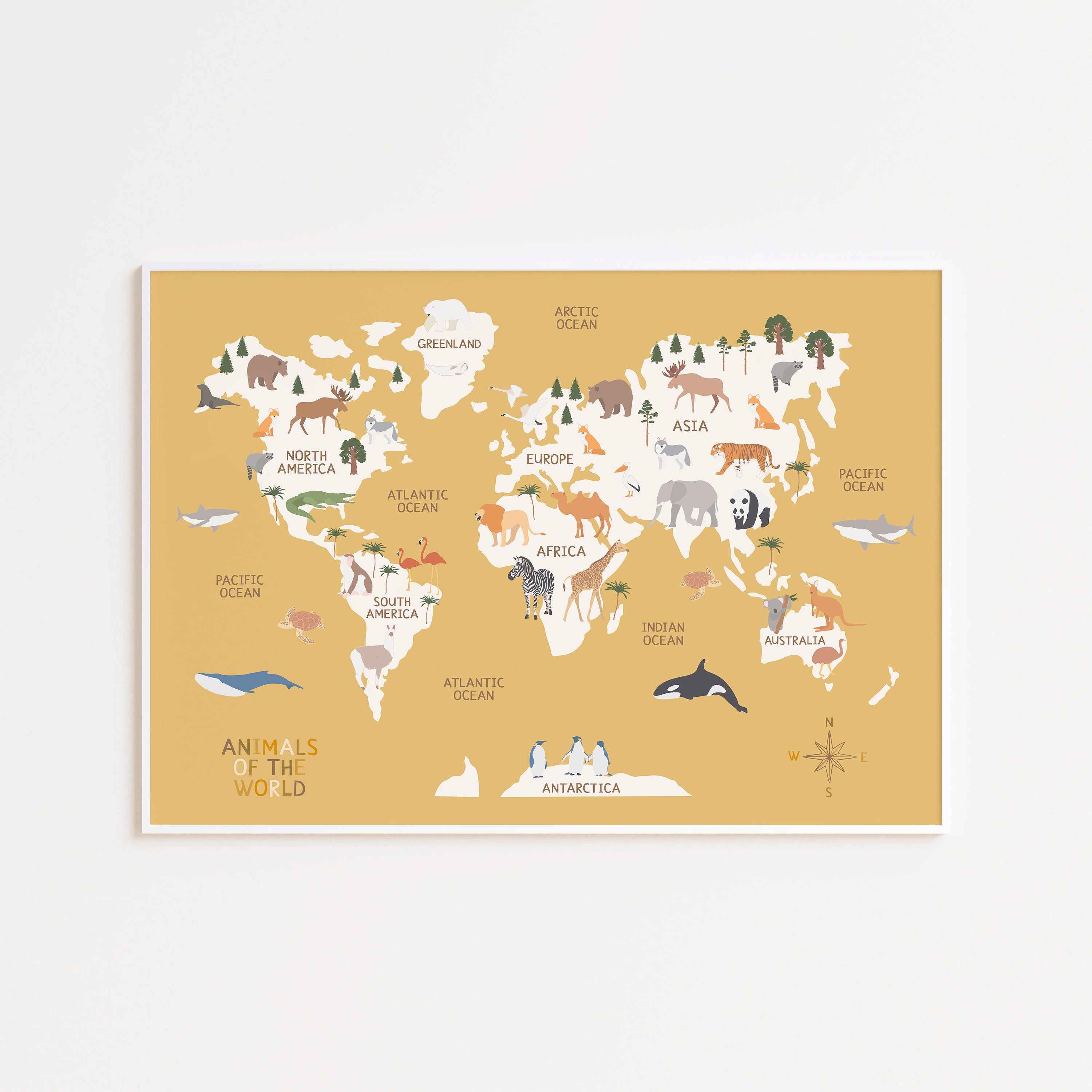 Animals World Map, Kids Animal World Map Print, World Map Nursery ...