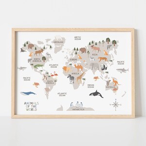 Animals World Map, Kids Animal World Map Print, World Map Nursery ...