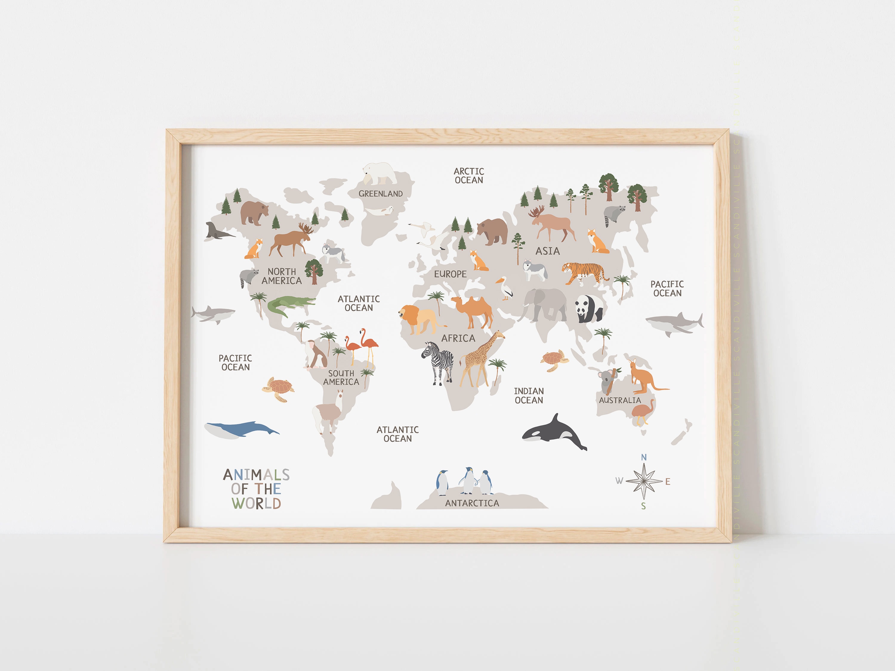 Animals World Map, Kids Animal World Map Print, World Map Nursery ...