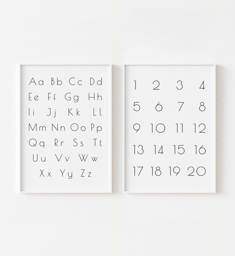 Set of 2 Prints Alphabet Poster, Number Poster 1-20, ABC Prints ...