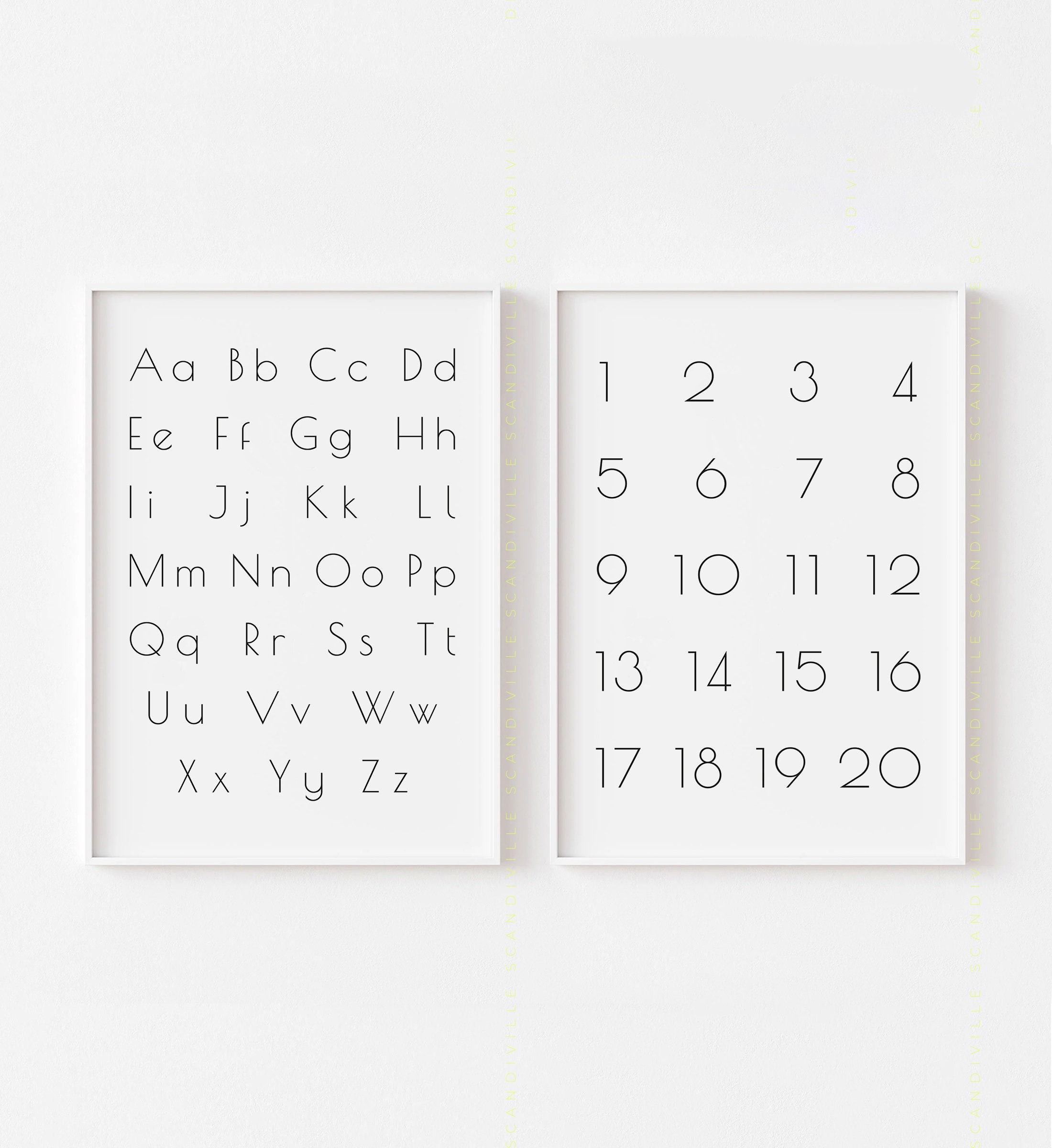 Set of 2 Prints Alphabet Poster, Number Poster 1-20, ABC Prints ...