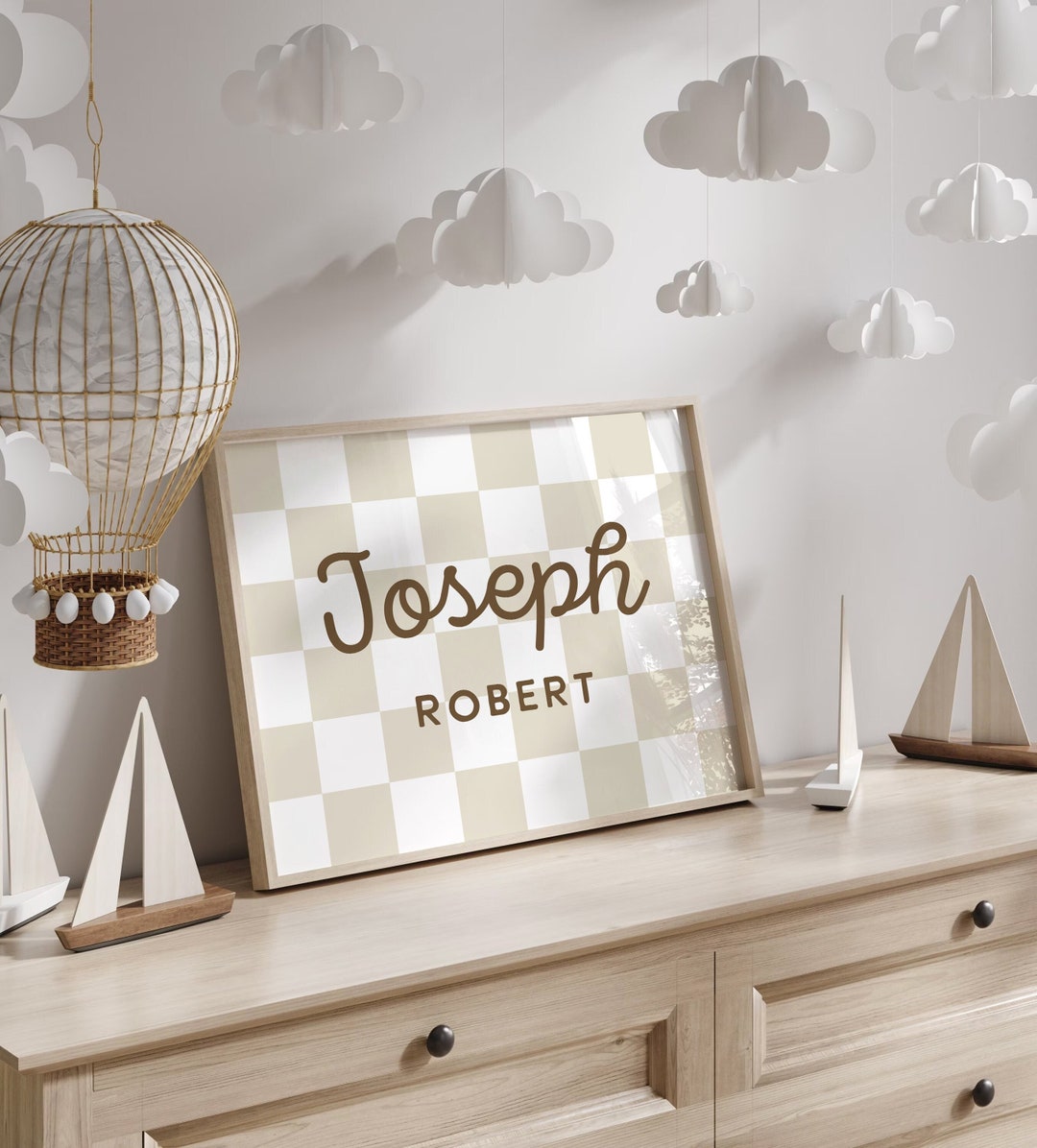 Personalized Boy Name Sign, Checkerboard Nursery Decor (digital ...
