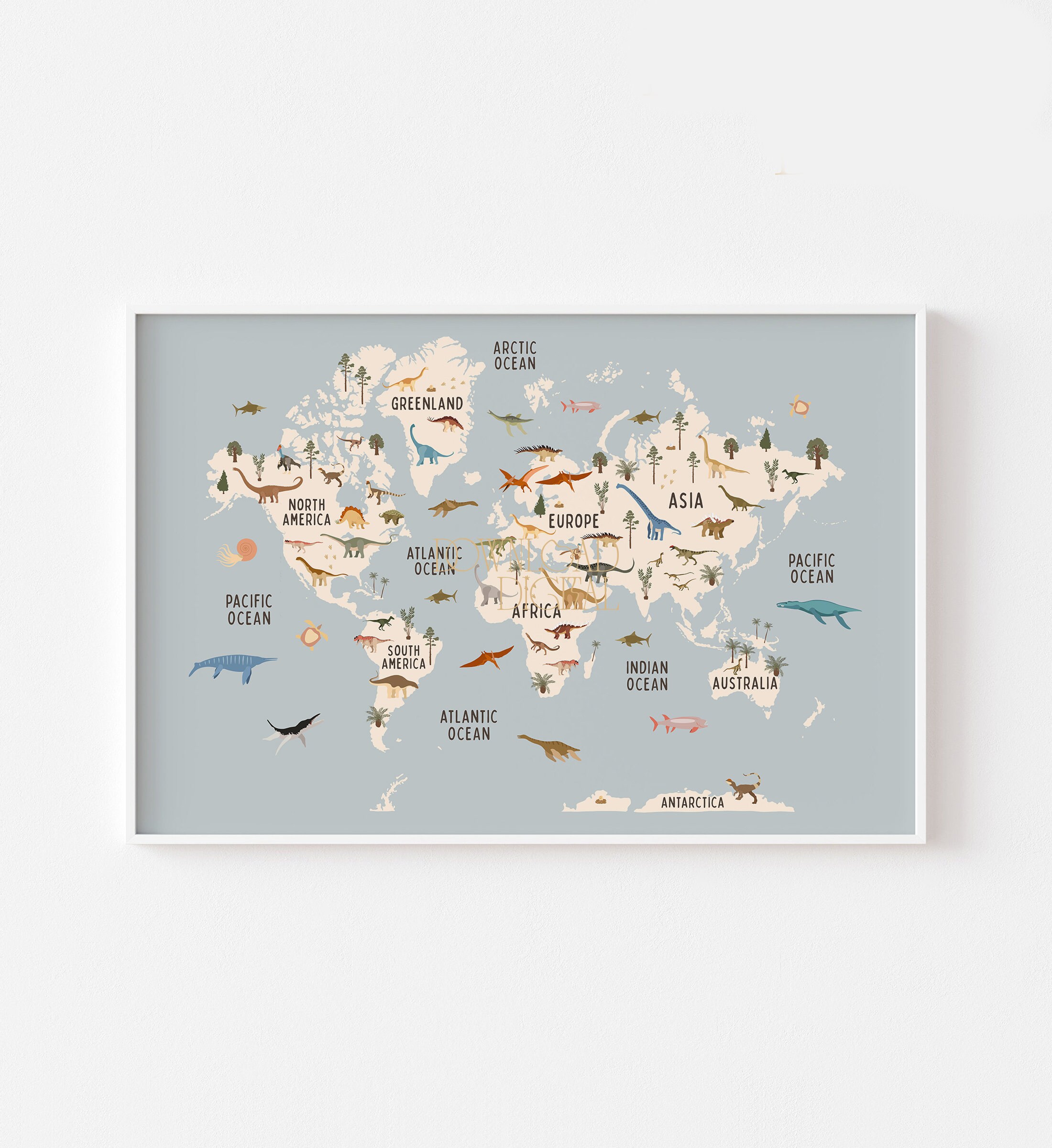 Dinosaur World Map Print, Dinosaur Wall Art, Dinosaurs of the World ...