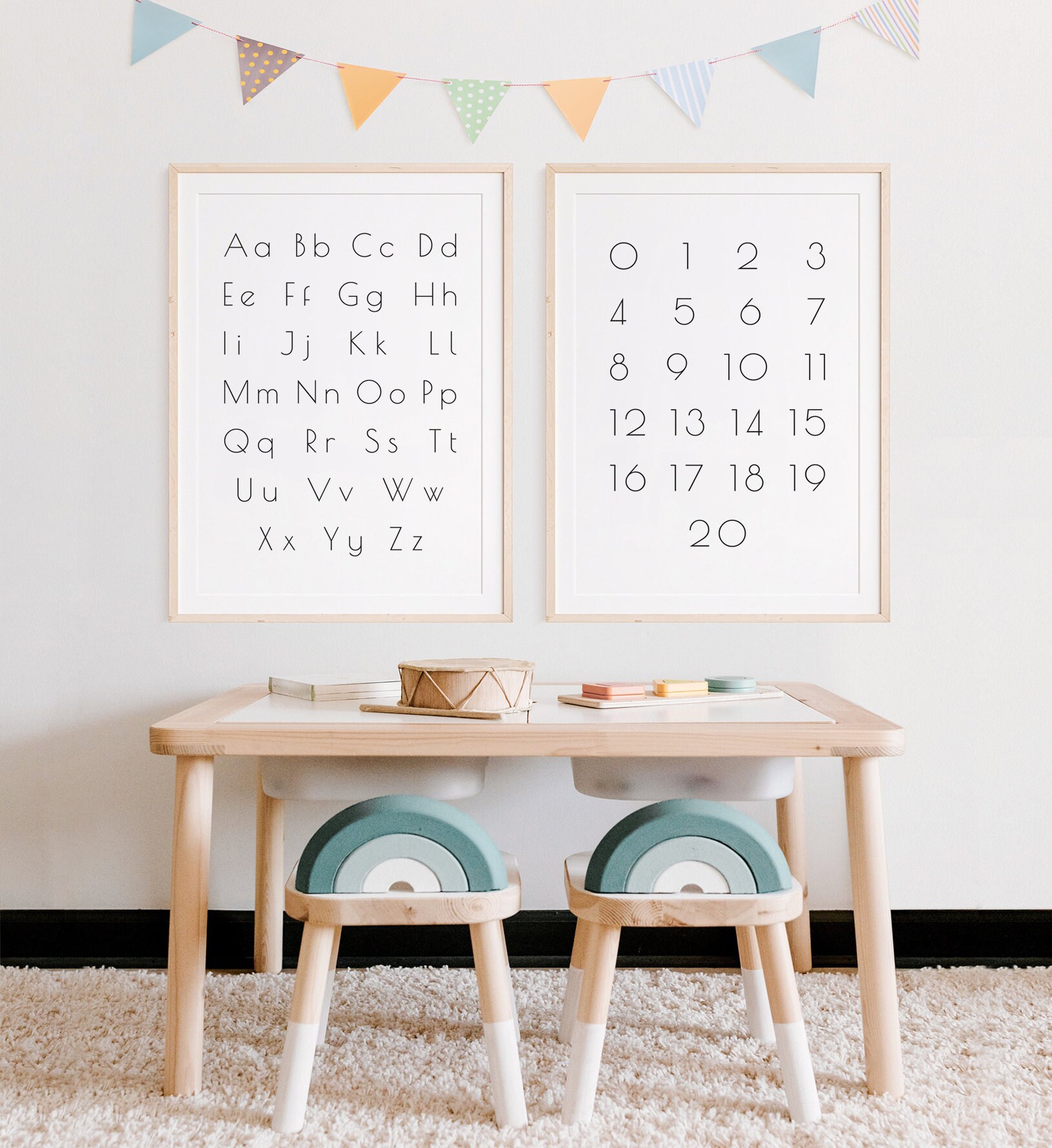 Set of 2 Prints Alphabet Poster, Number Poster 1-20, ABC Prints ...