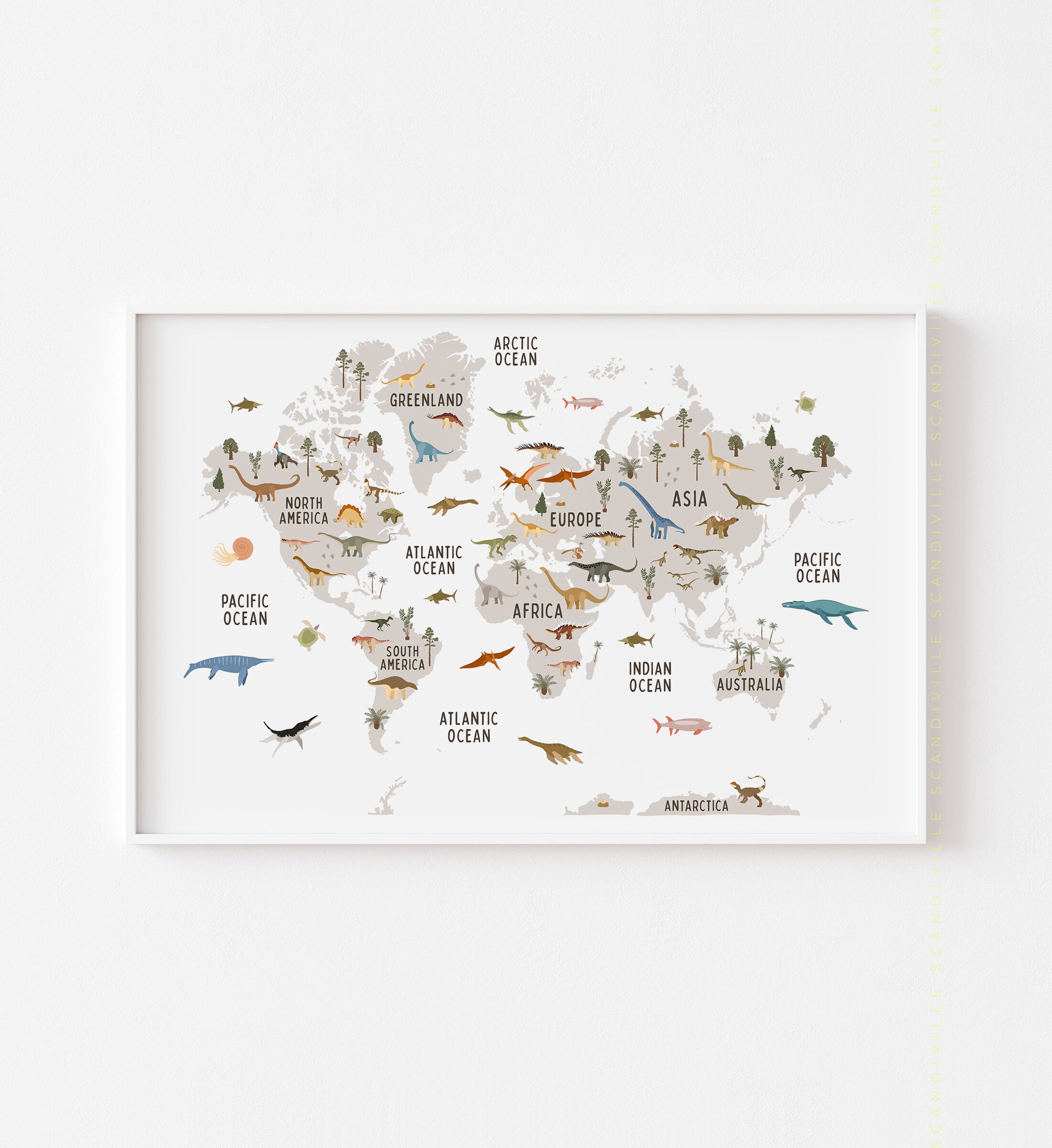 Dinosaur World Map Print, Educational Nursery Decor (digital Download ...