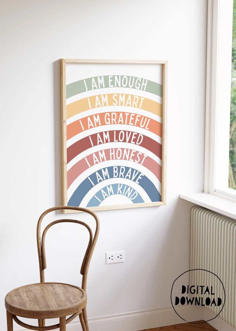 Rainbow Affirmations Wall Art Printable, Affirmations for Kids ...