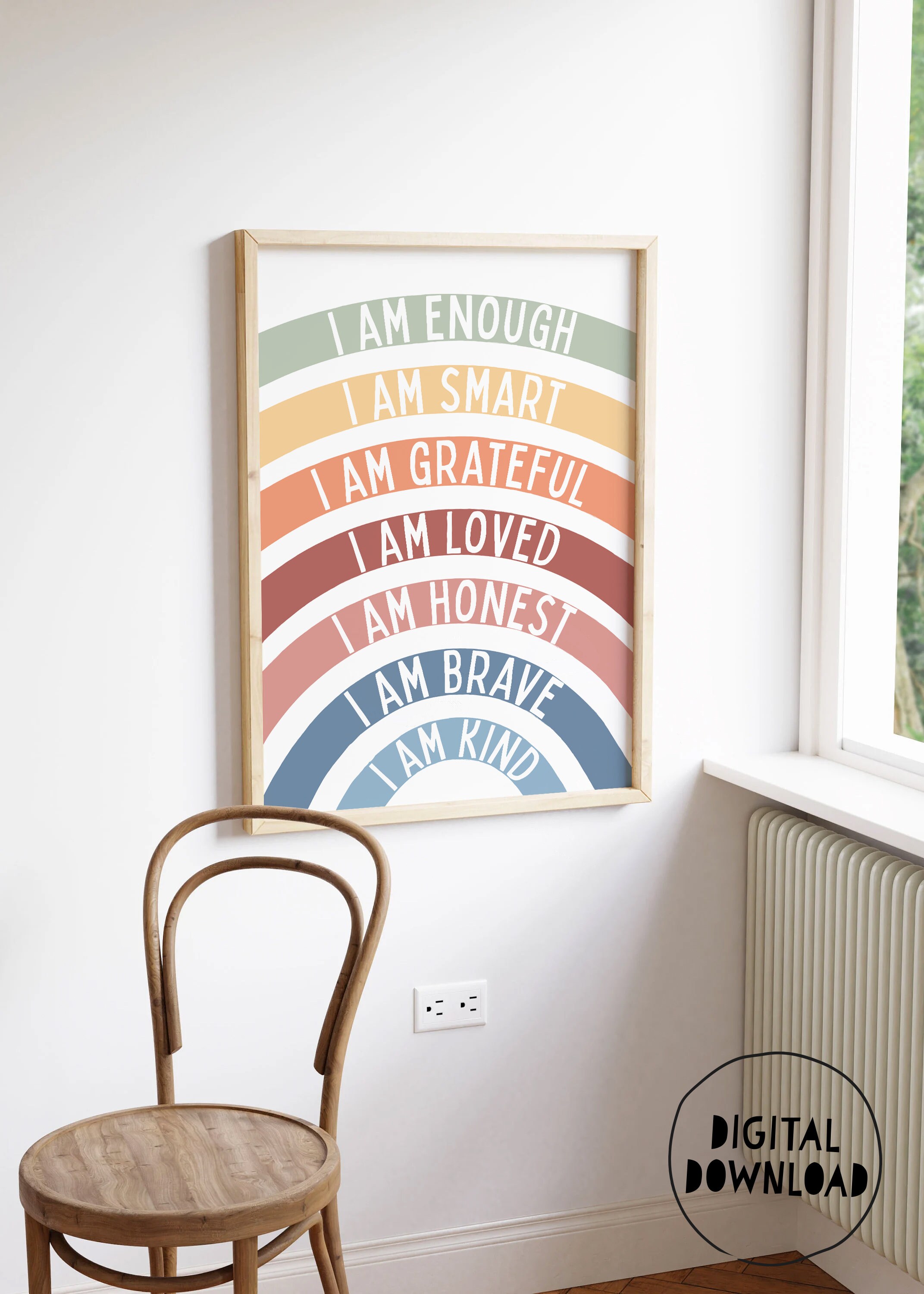 Rainbow Affirmations Wall Art Printable, Affirmations for Kids ...