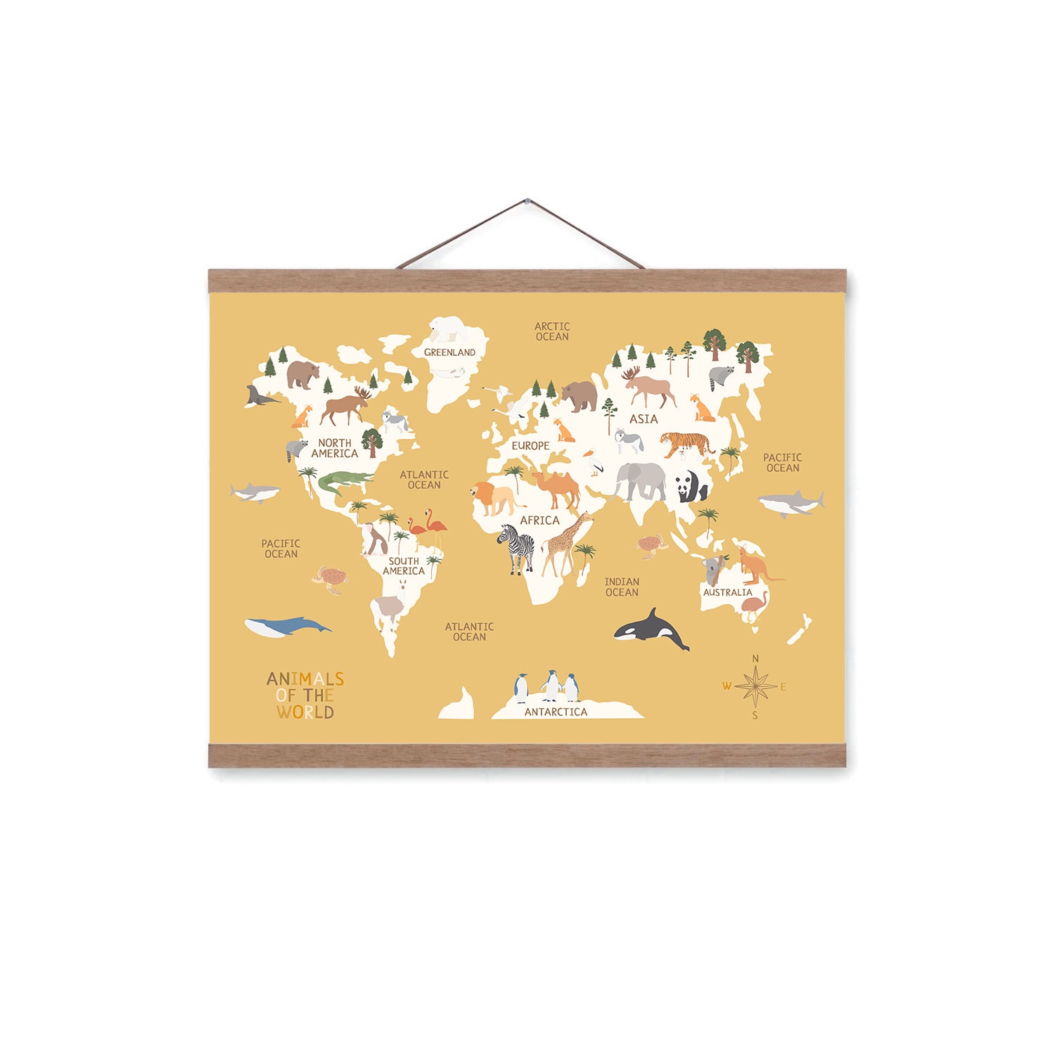 Animal World Map Print, Kids Nursery Educational Poster (digital ...