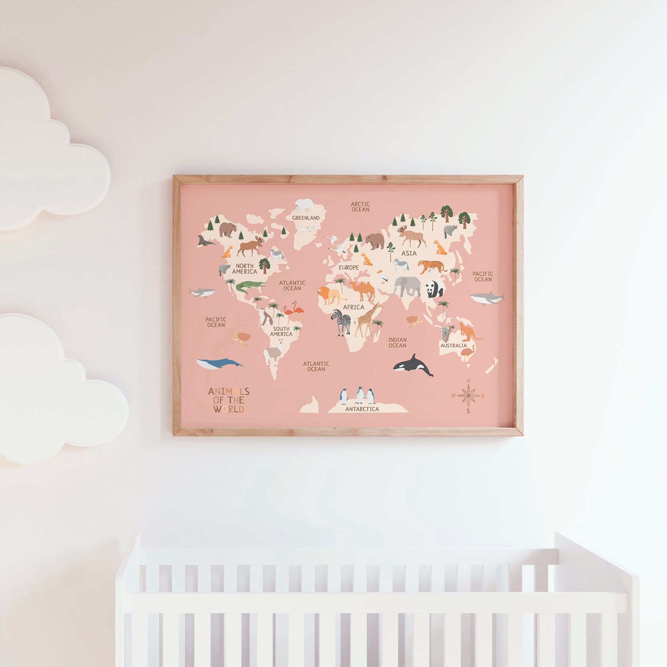 Animals World Map, Kids Animal World Map Print, World Map Nursery ...