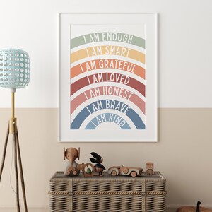 Rainbow Affirmations Wall Art Printable, Affirmations for Kids ...