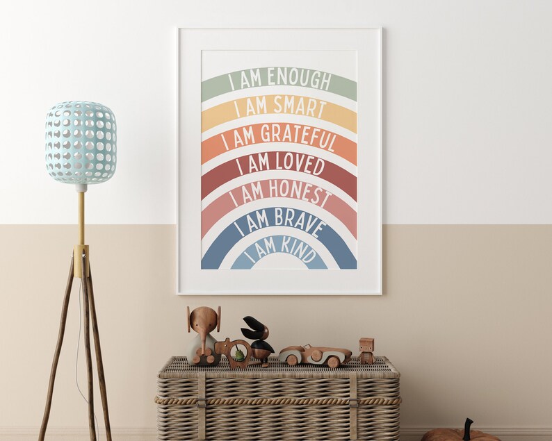 Rainbow Affirmations Wall Art Printable, Affirmations for Kids ...