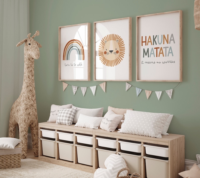Set of 3 Jungle Animal 'hakuna Matata' Wall Art Prints, Safari Nursery ...