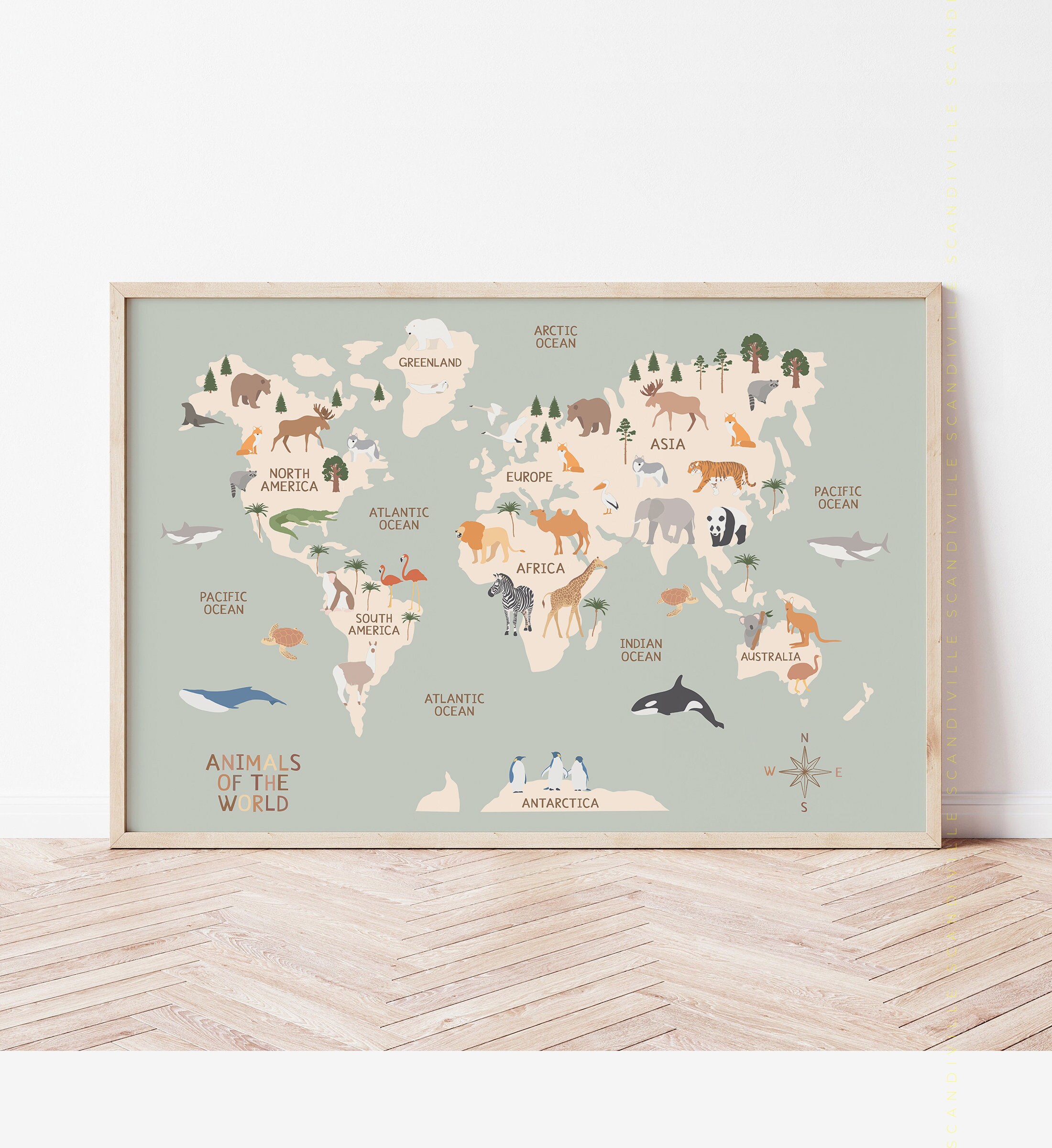 Animals World Map, Kids Animal World Map Print, World Map Nursery ...