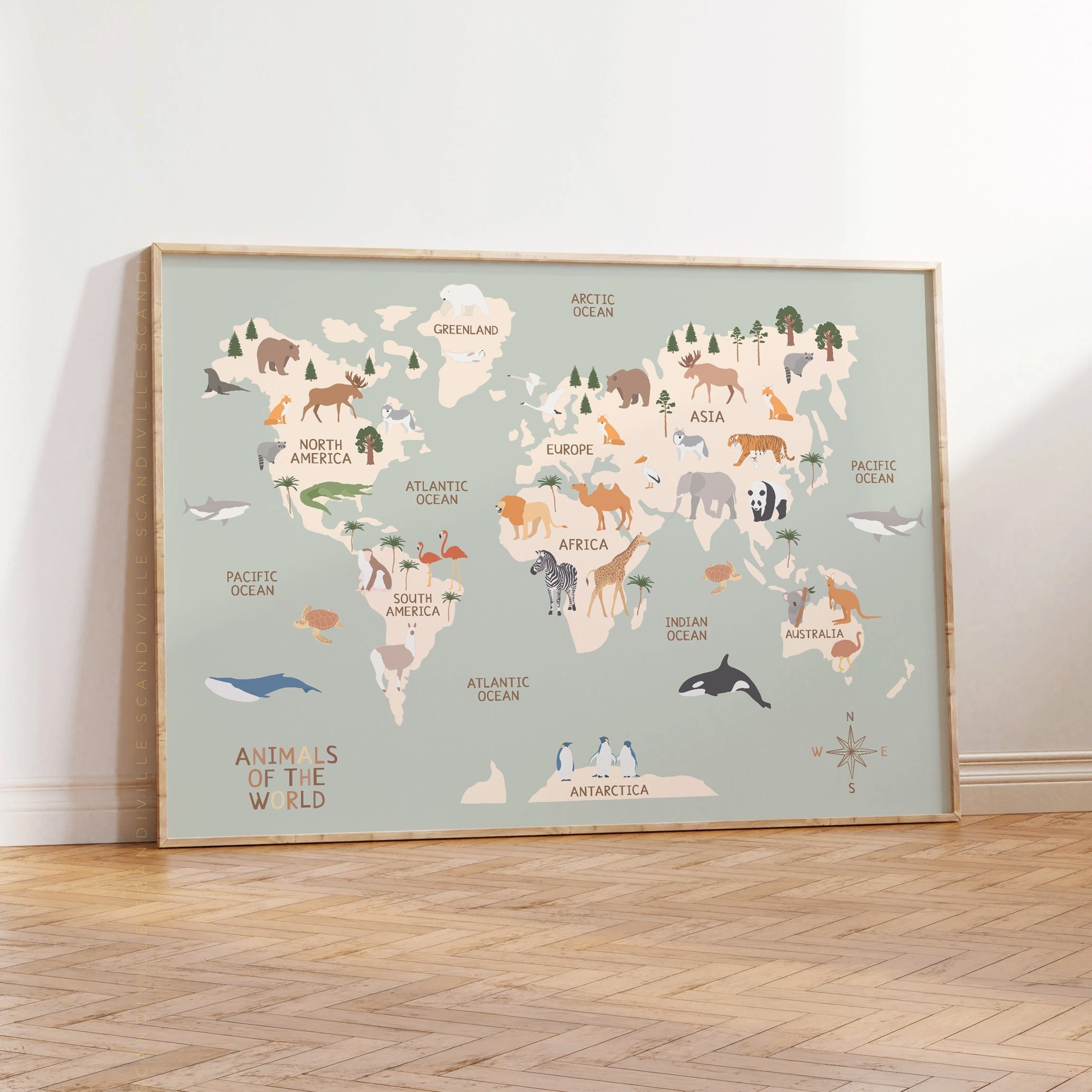 Animals World Map, Kids Animal World Map Print, World Map Nursery ...