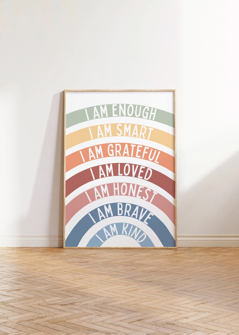 Rainbow Affirmations Wall Art Printable, Affirmations for Kids ...