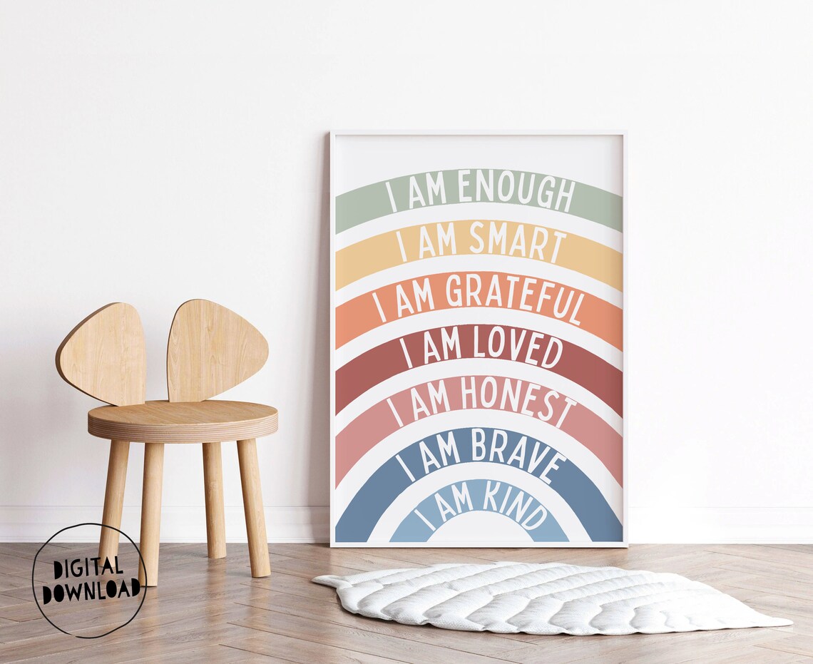 Rainbow Affirmations Wall Art Printable, Affirmations for Kids ...