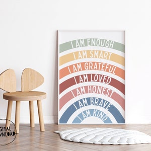 Rainbow Affirmations Wall Art Printable, Affirmations for Kids ...