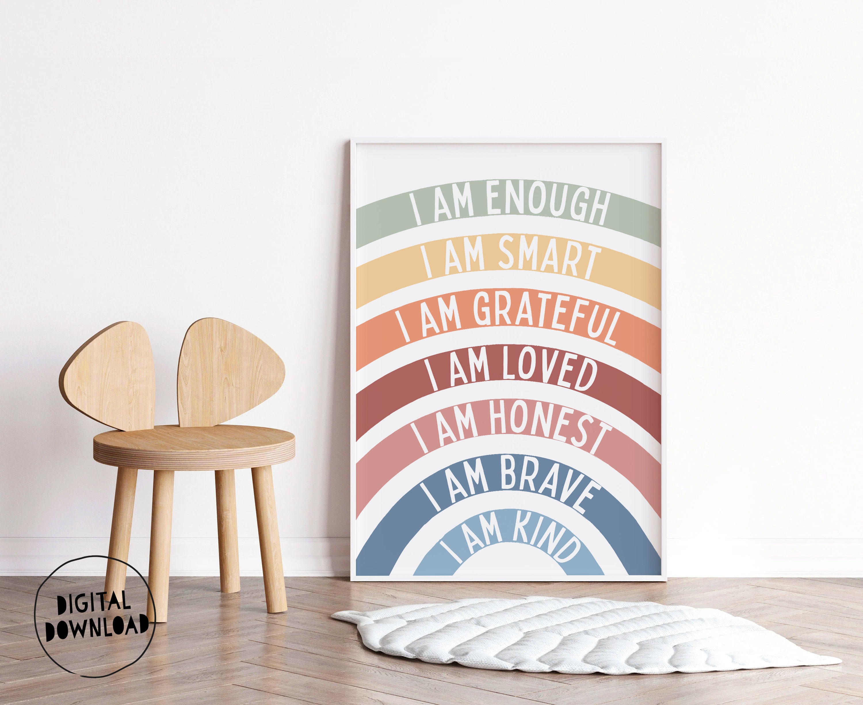 Rainbow Affirmations Wall Art Printable, Affirmations for Kids ...