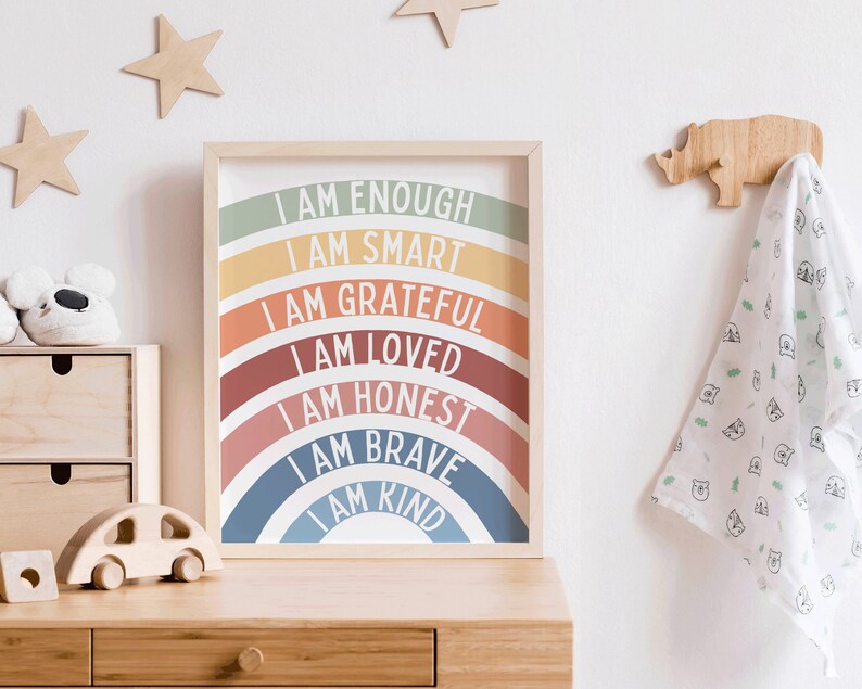 Rainbow Affirmations Wall Art Printable, Affirmations for Kids ...