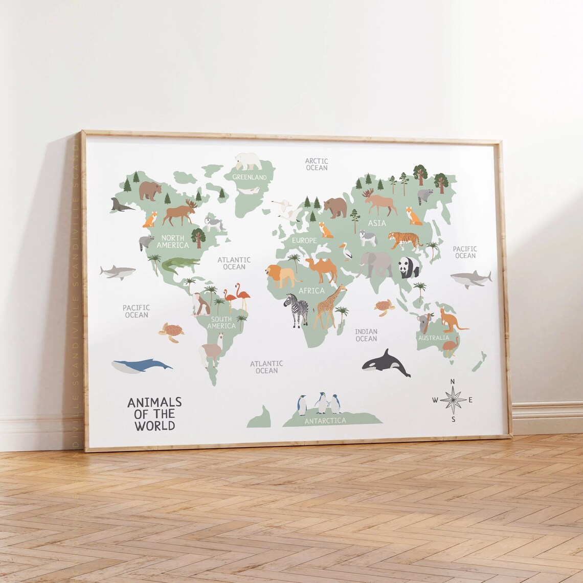 Animals World Map, Kids Animal World Map Print, World Map Nursery ...