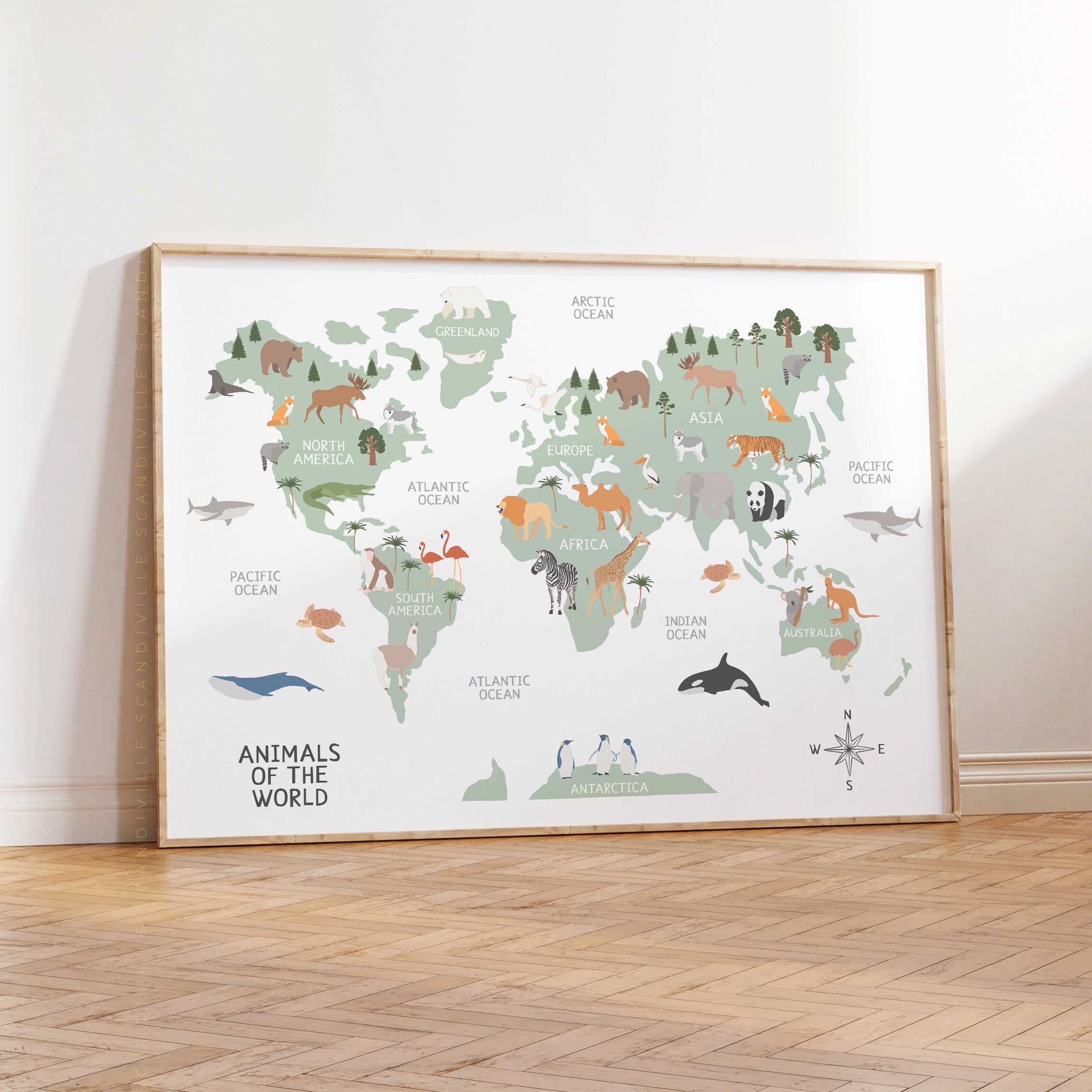 Animals World Map, Kids Animal World Map Print, World Map Nursery ...