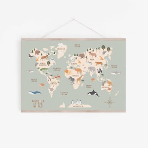 Animals World Map, Kids Animal World Map Print, World Map Nursery ...