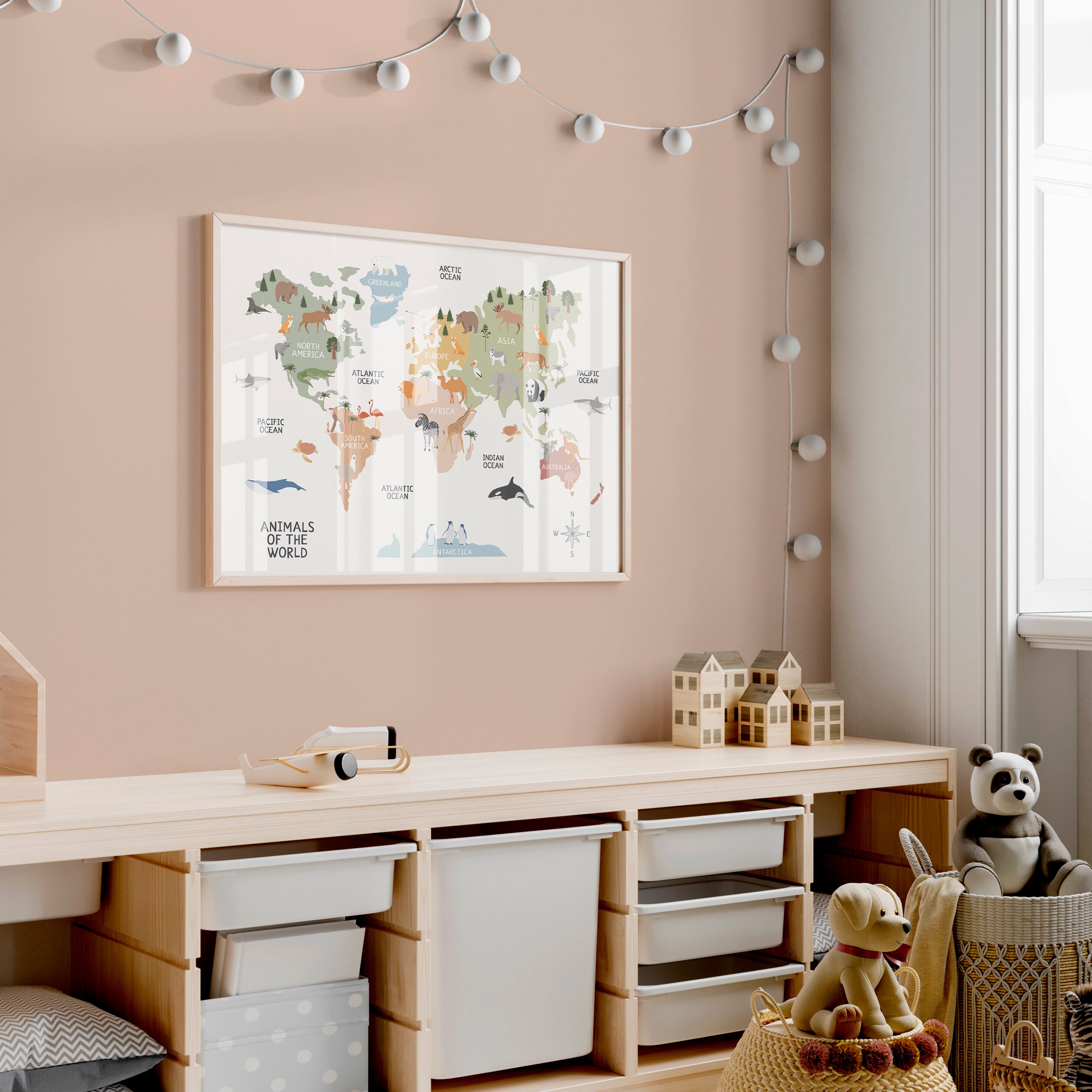 Animals World Map, Kids Animal World Map Print, World Map Nursery ...
