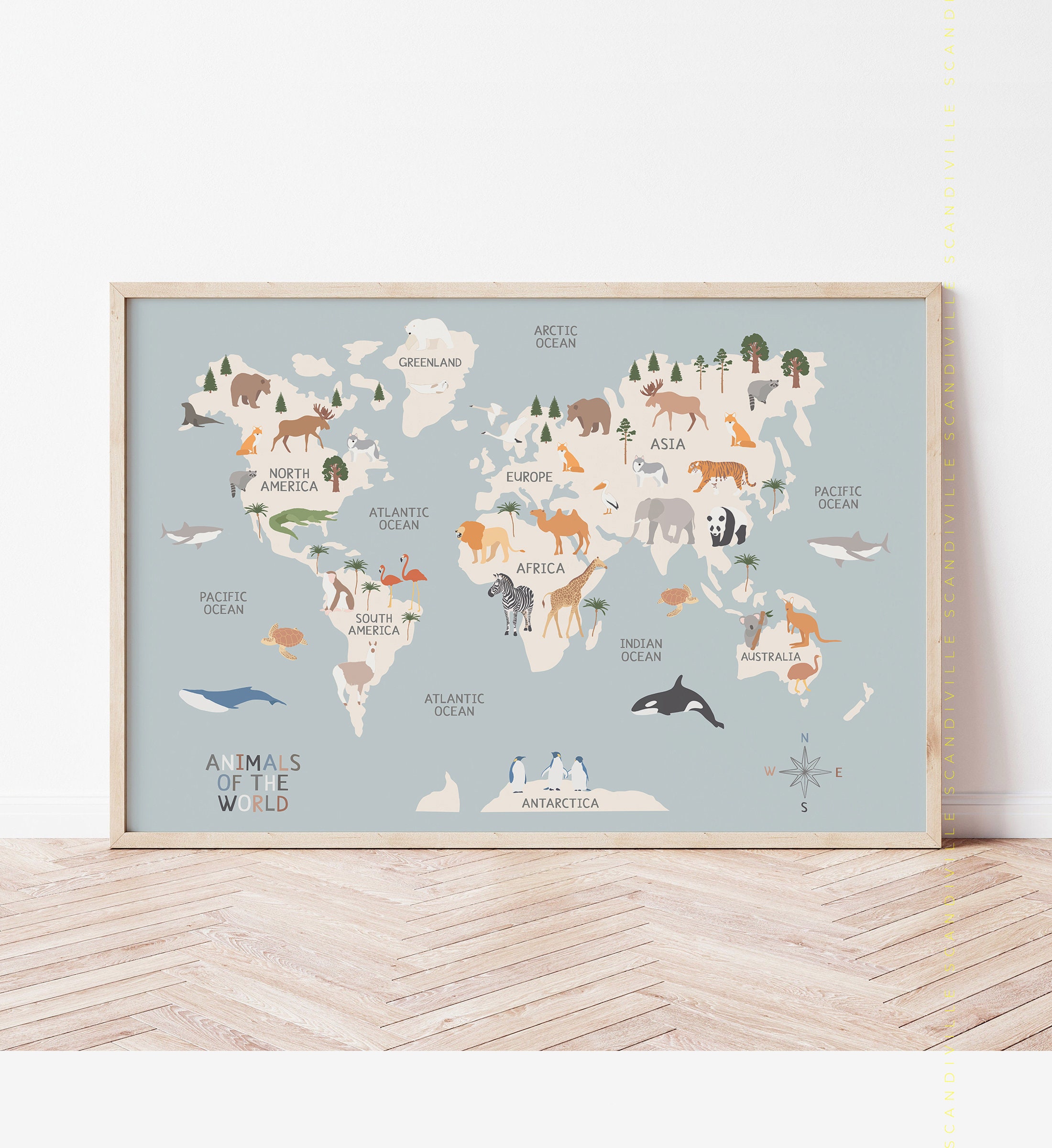 Animals World Map, Kids Animal World Map Print, World Map Nursery ...