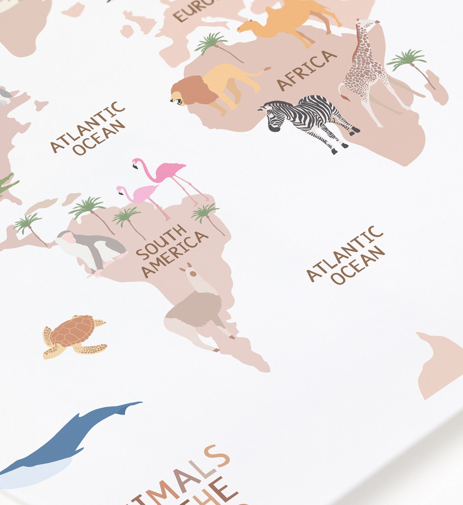Animals World Map, Kids Animal World Map Print, World Map Nursery ...