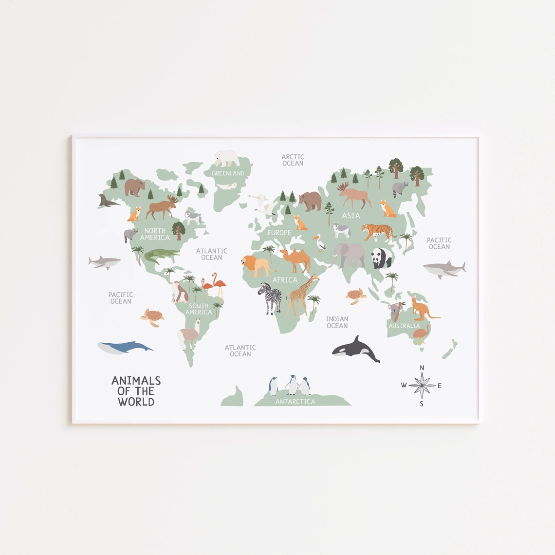 Animals World Map, Kids Animal World Map Print, World Map Nursery ...