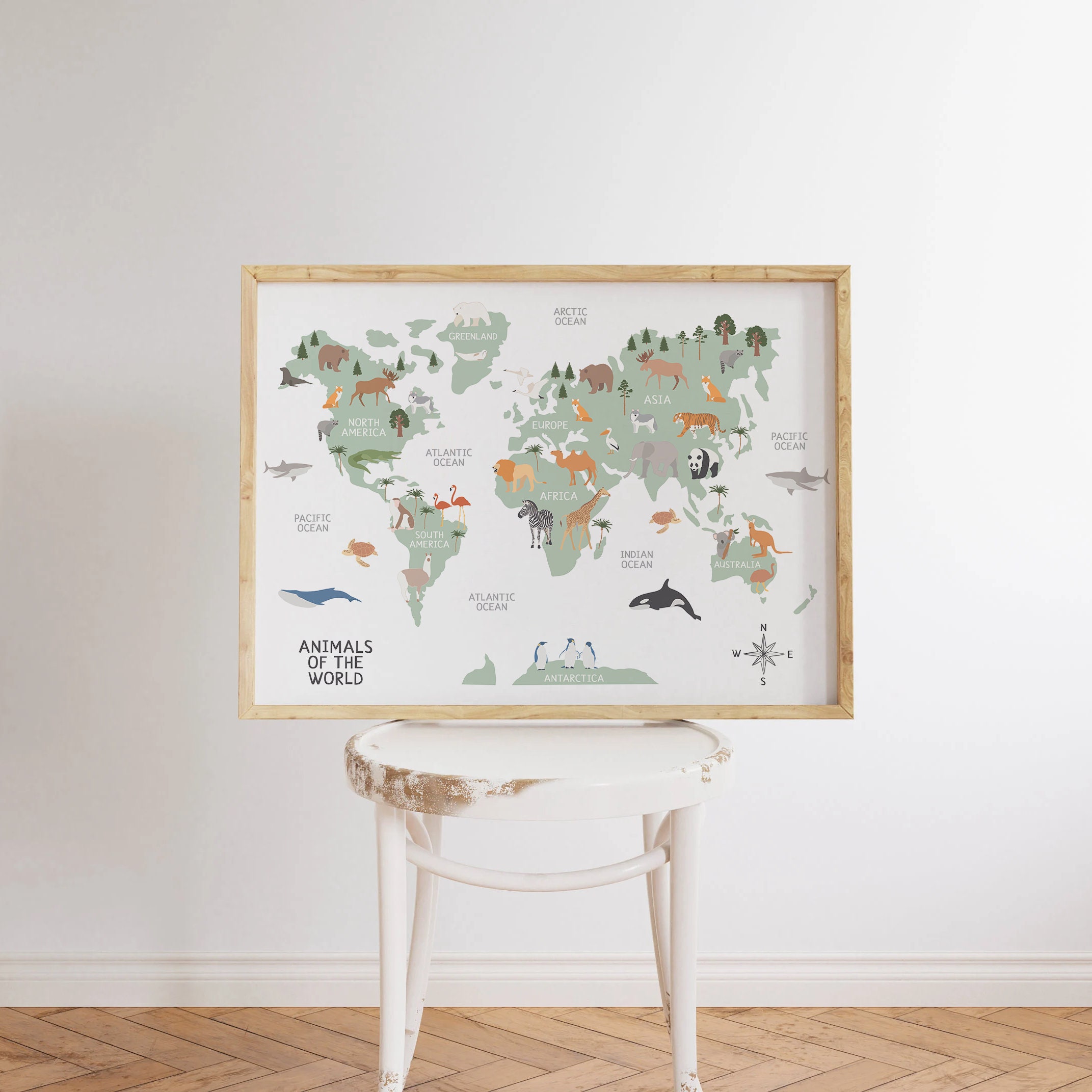 Animals World Map, Kids Animal World Map Print, World Map Nursery ...
