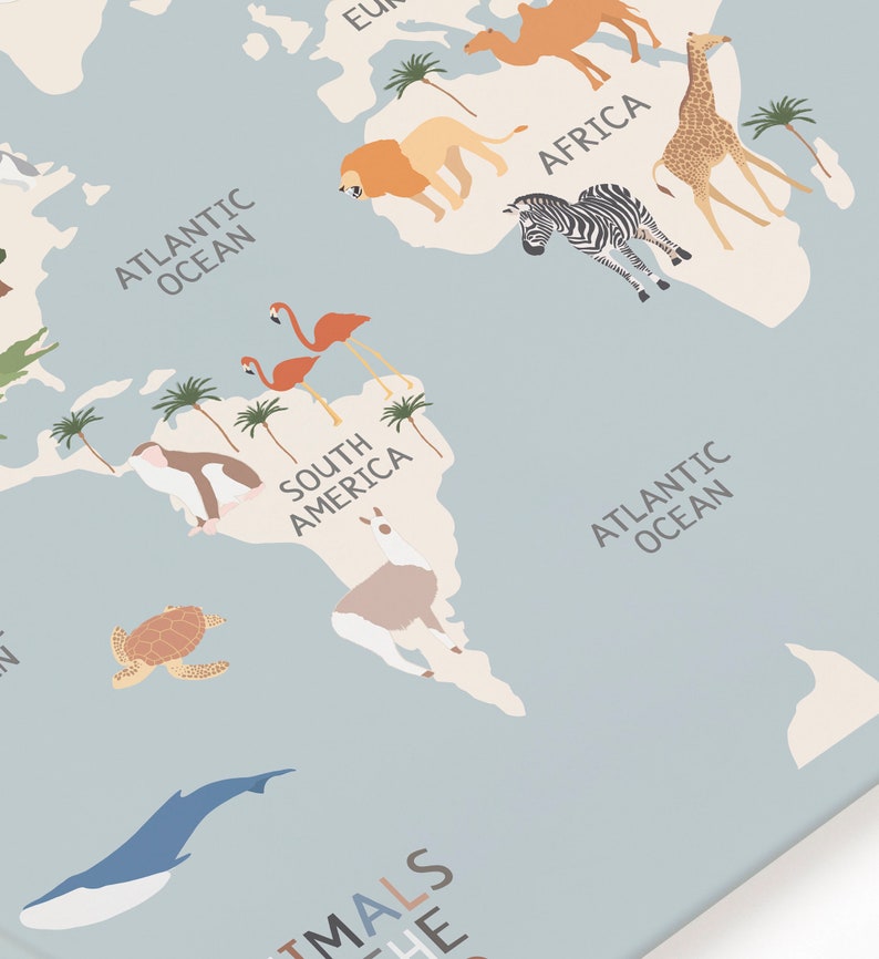 Animals World Map, Kids Animal World Map Print, World Map Nursery ...