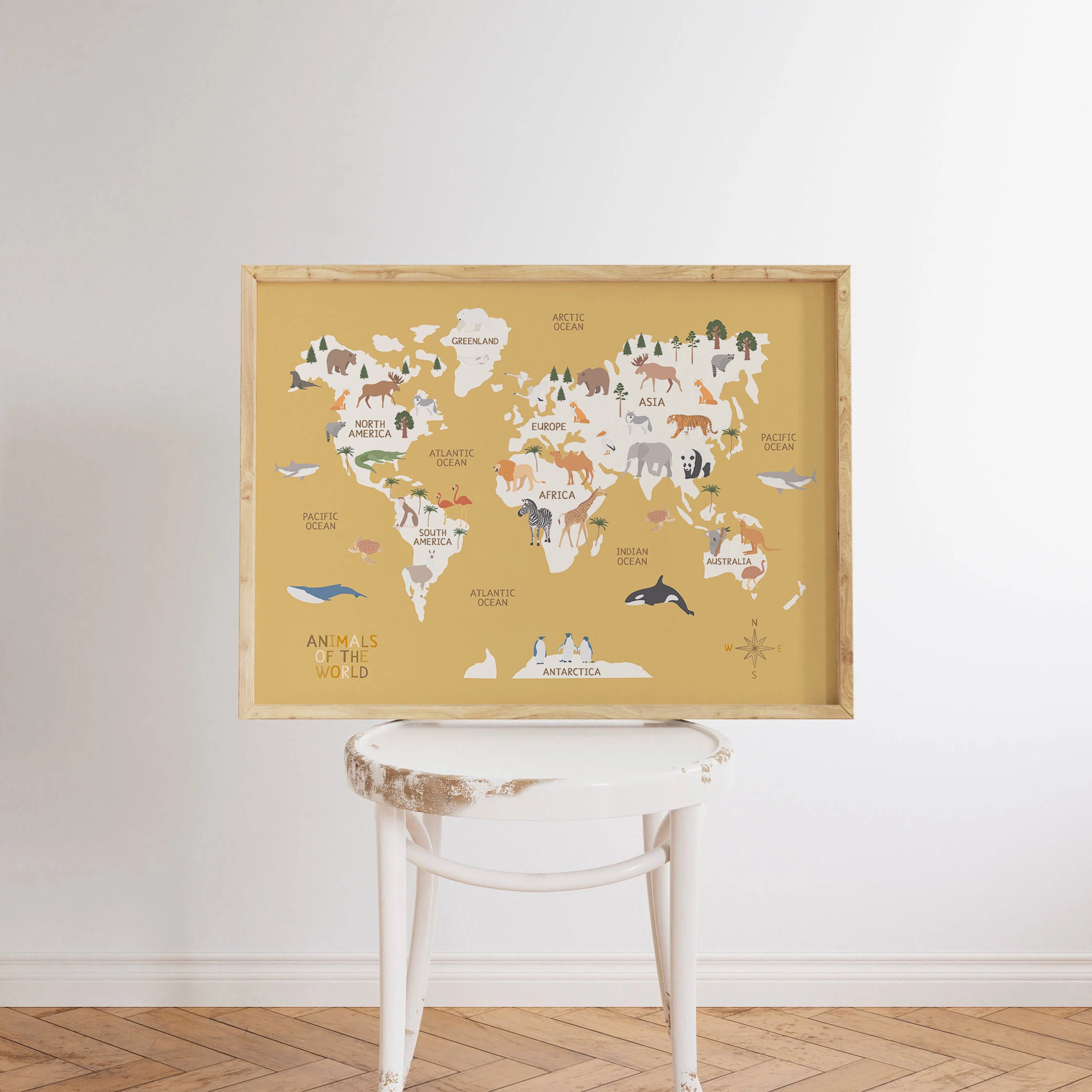 Animals World Map, Kids Animal World Map Print, World Map Nursery ...