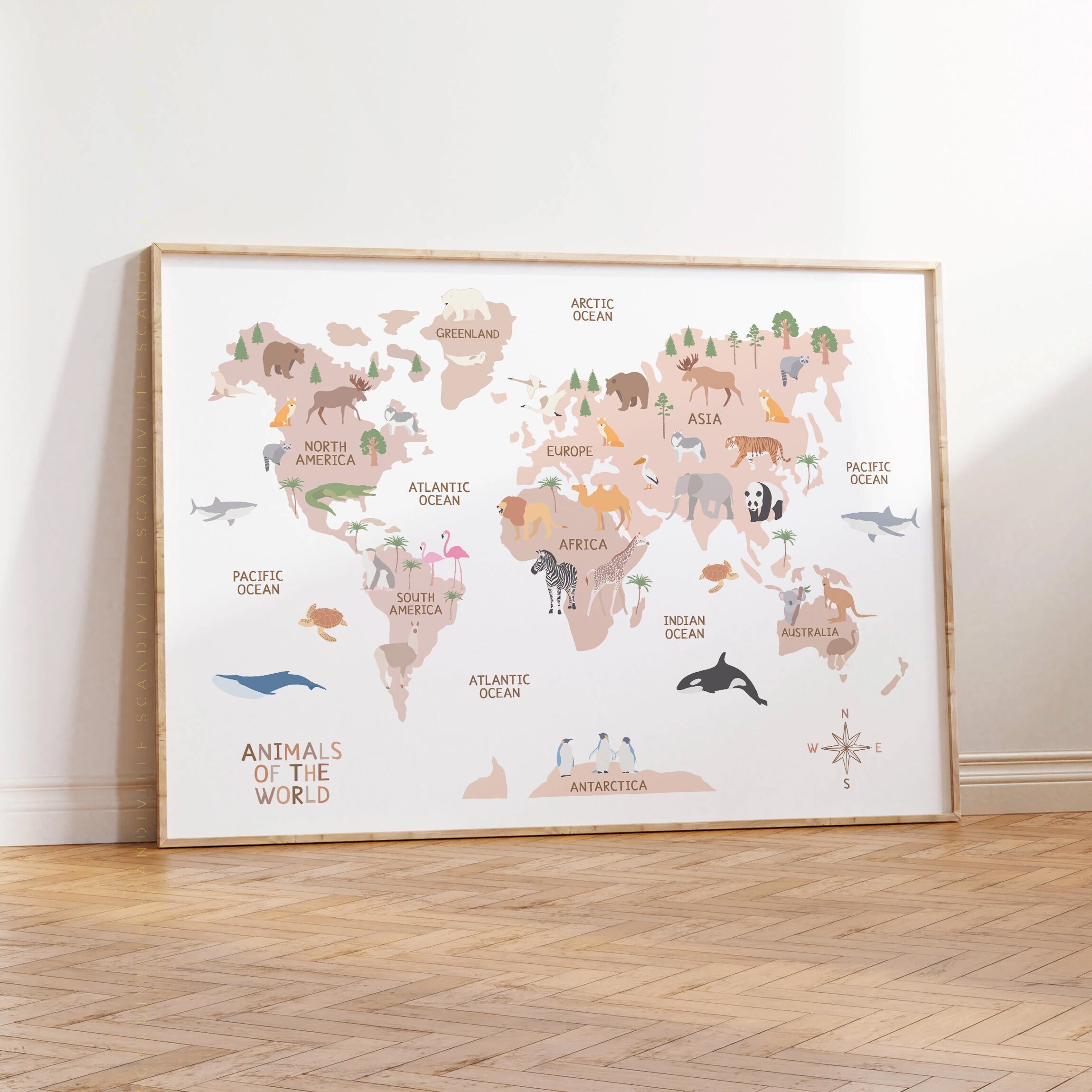 Animals World Map, Kids Animal World Map Print, World Map Nursery ...