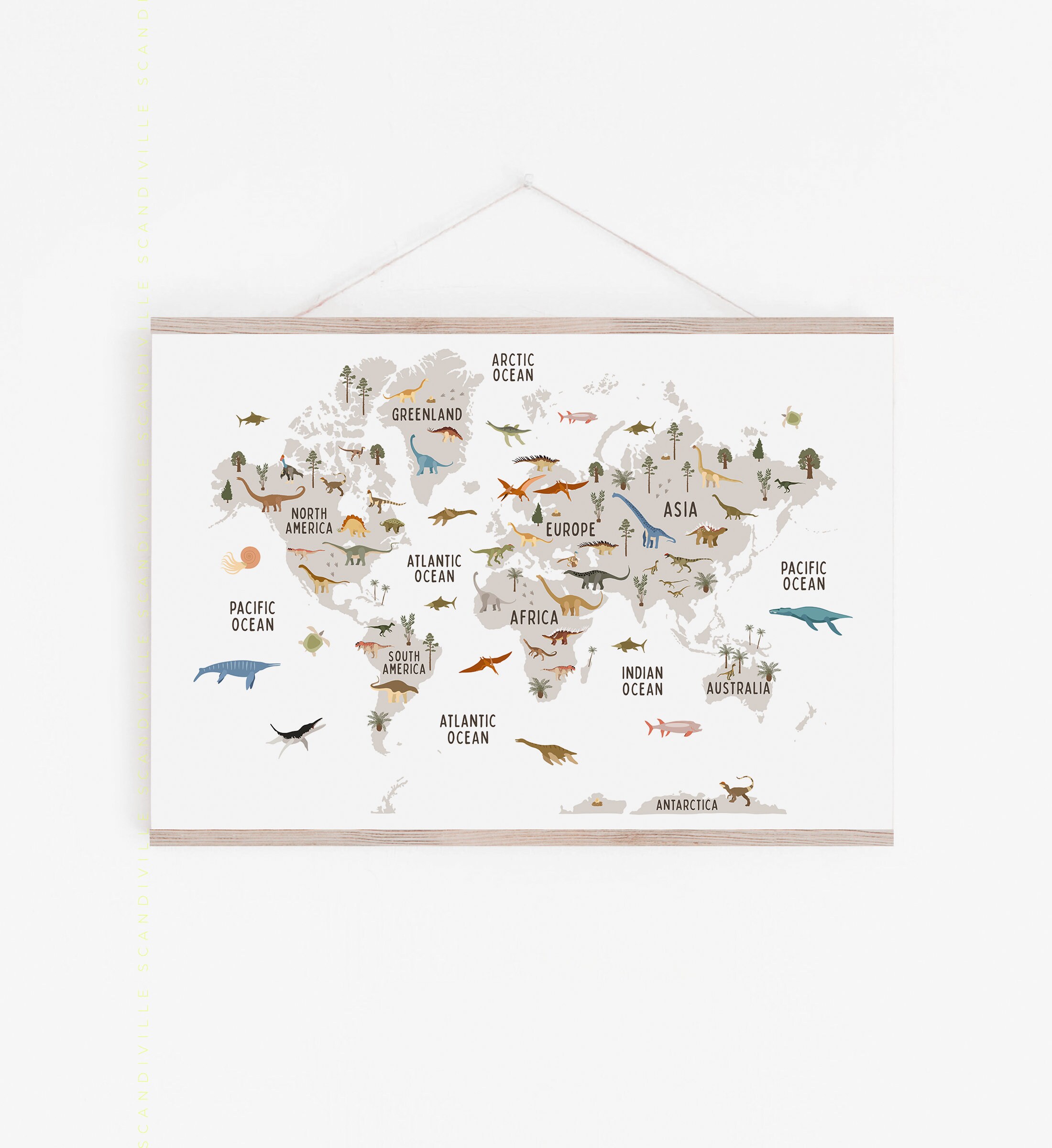Dinosaur World Map Print, Educational Nursery Decor (digital Download ...