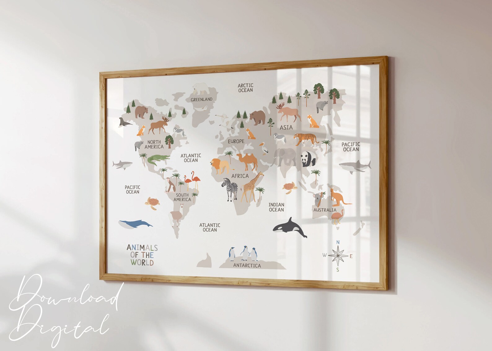 Animals World Map, Kids Animal World Map Print, World Map Nursery ...