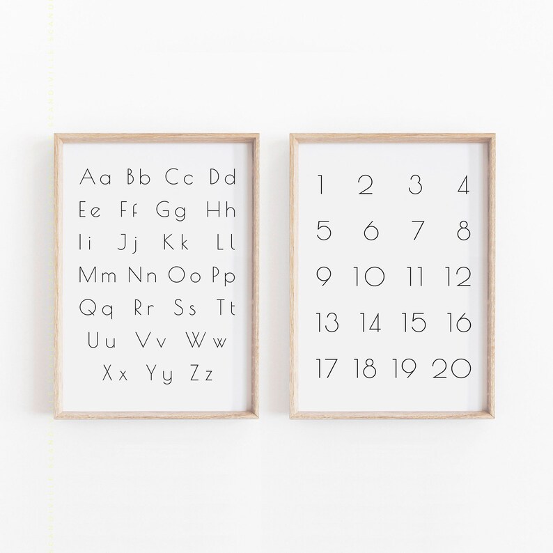 Set of 2 Prints Alphabet Poster, Number Poster 1-20, ABC Prints ...