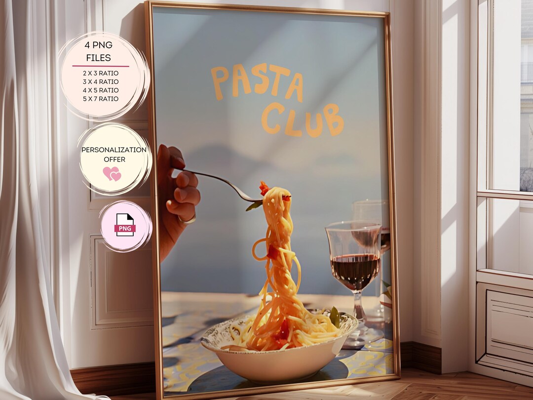 Pasta Club Print Pasta Lover Wall Art Spaghetti Print Summer Vibe Retro ...
