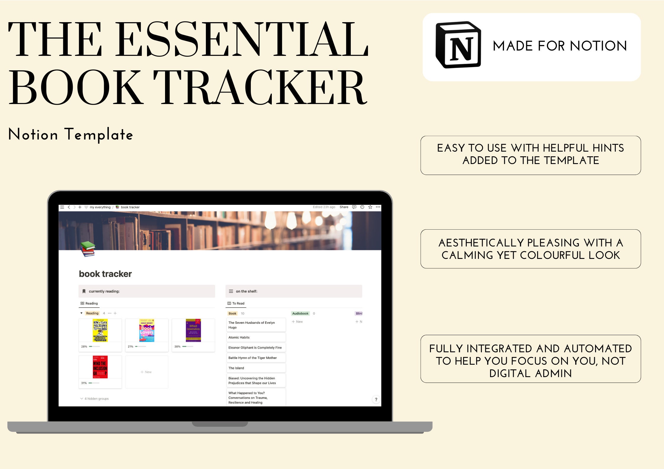 Notion Essential Book Tracker Template - Etsy