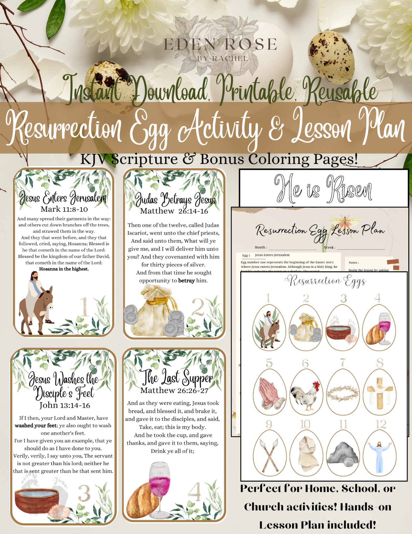 Printable KJV Easter Story Resurrection Eggs, Printable Easter Advent ...