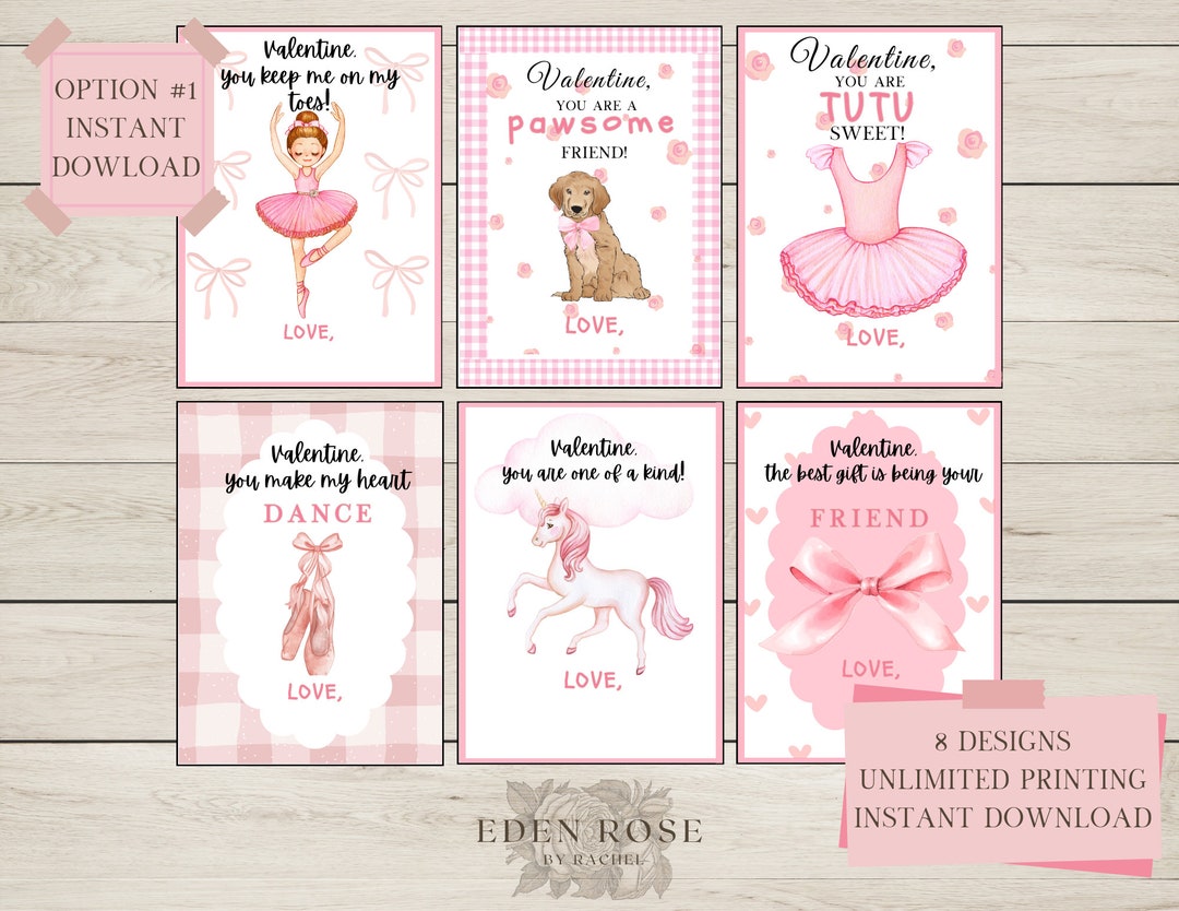 Girl Valentine Card Dance Valentine Card Ballerina Valentine Card ...