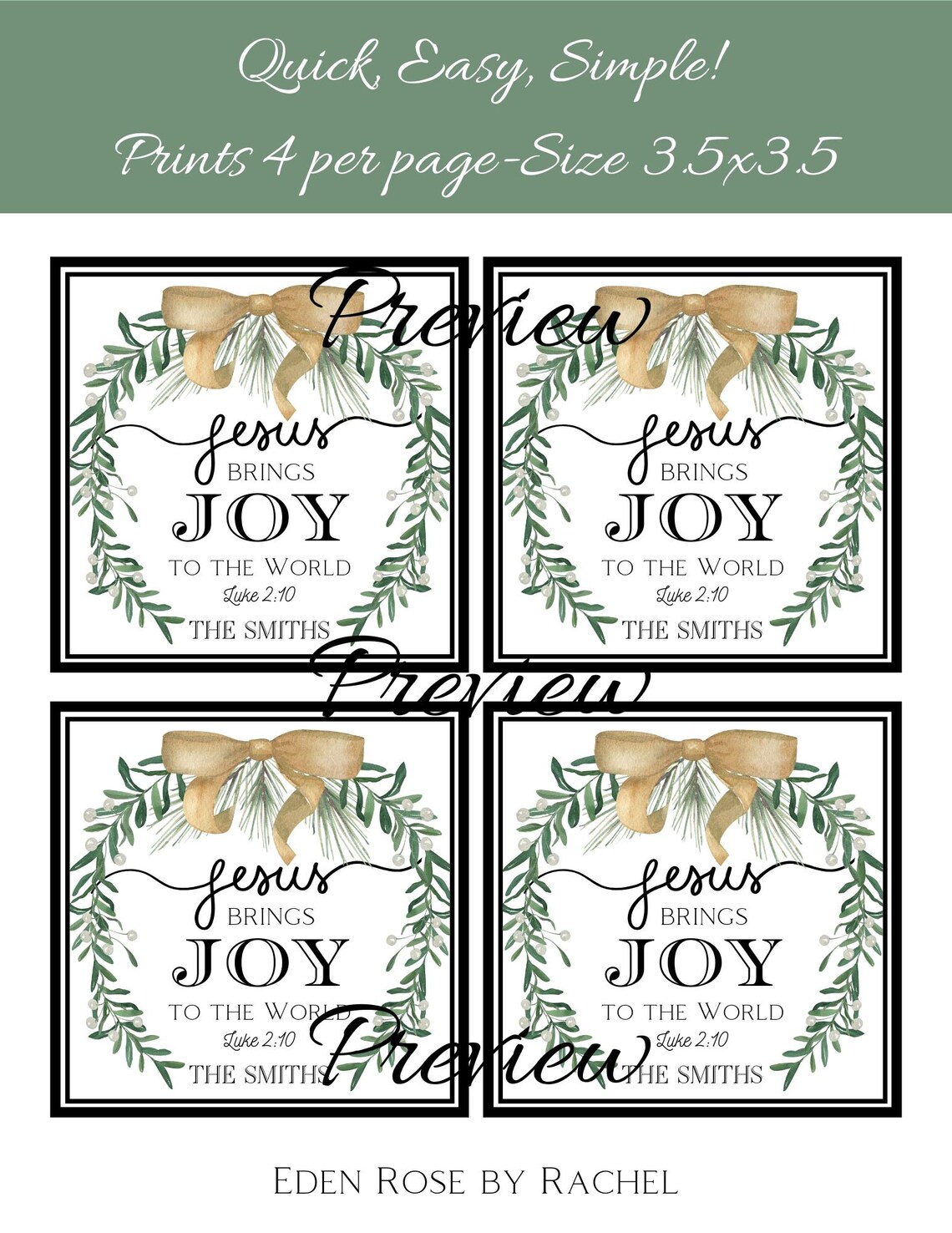 Christmas Scripture Gift Tag, Christian Christmas Scripture Treat Bag ...