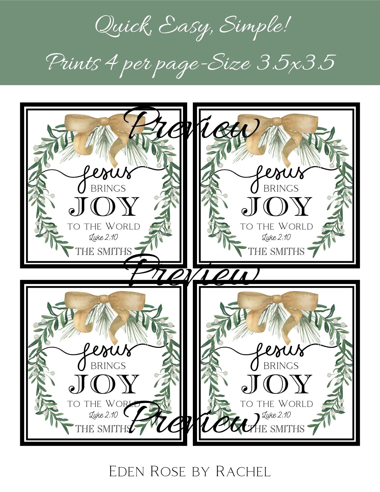 Christmas Scripture Gift Tag, Christian Christmas Scripture Treat Bag ...