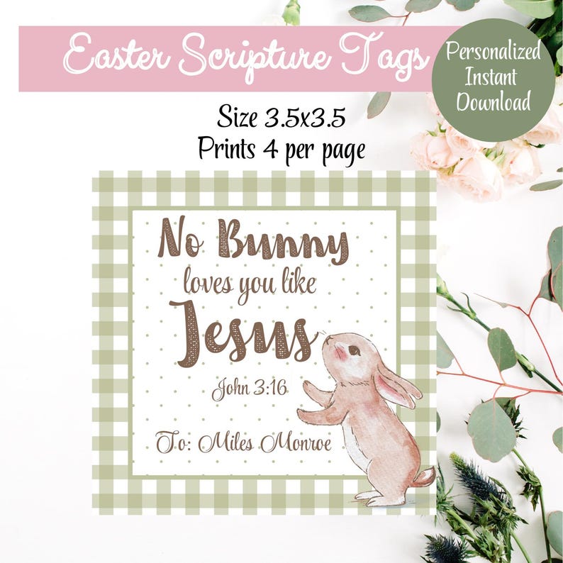 Personalized Printable Scripture Easter Tags, Easter Basket Tag, Easter ...